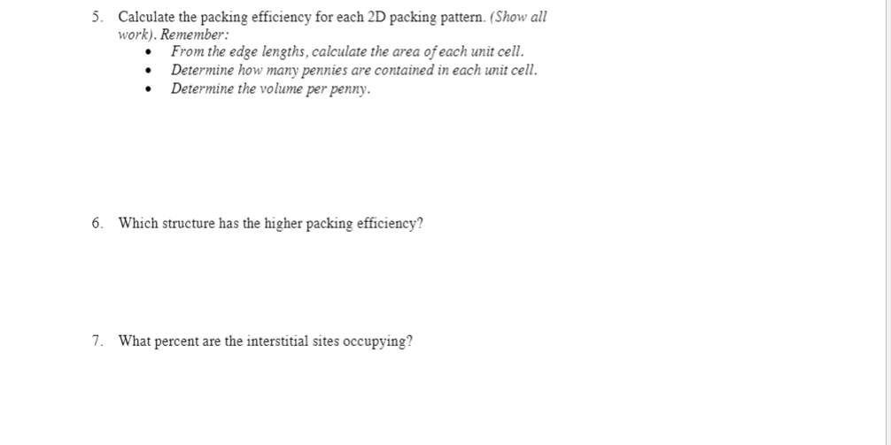 Solved 5. Calculate the packing efficiency for each 2D | Chegg.com