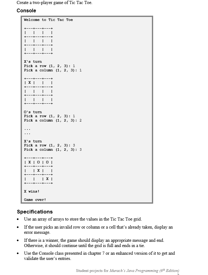 Solved Console Specifications Use An Array Of Arrays To 8548