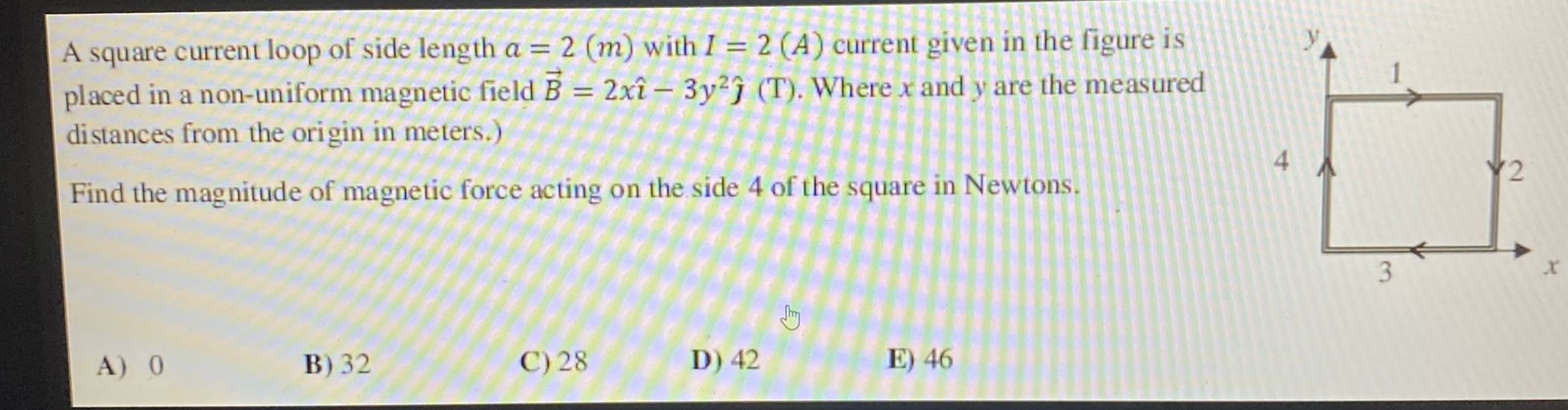 Solved A square current loop of side length a=2( m) with | Chegg.com