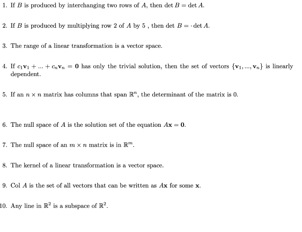 Solved 1. If B is produced by interchanging two rows of A, | Chegg.com