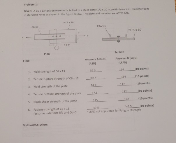 Solved Problem 1: Given: A C6 x 13 tension member is bolted | Chegg.com