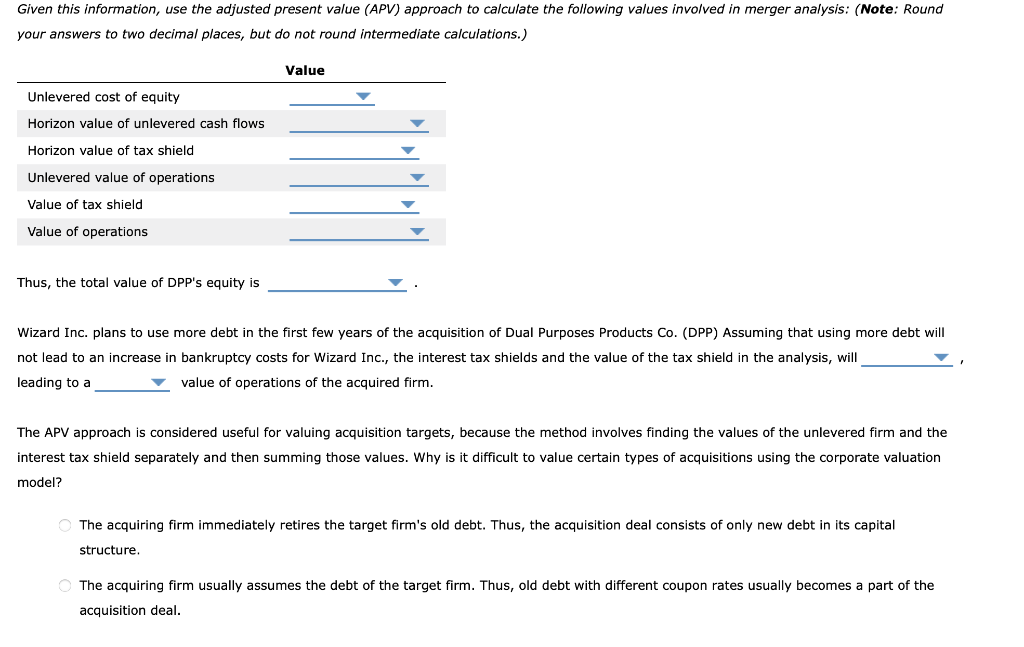 5. Merger analysis - Adjusted present value (APV) | Chegg.com