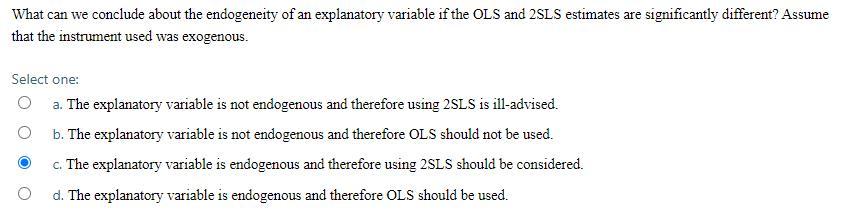 Solved What can we conclude about the endogeneity of an | Chegg.com