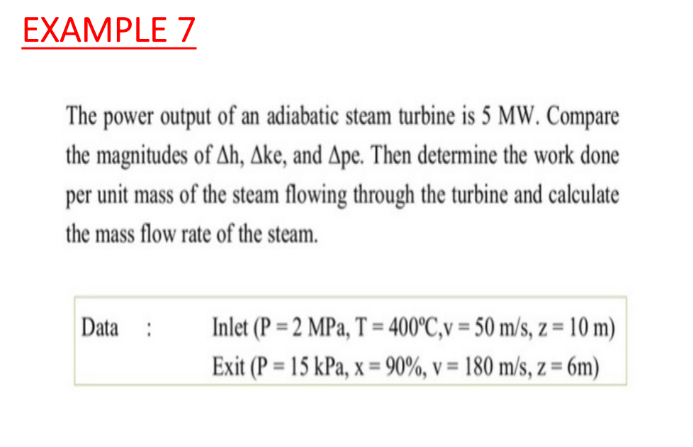 Solved EXAMPLE 7 The power output of an adiabatic steam | Chegg.com