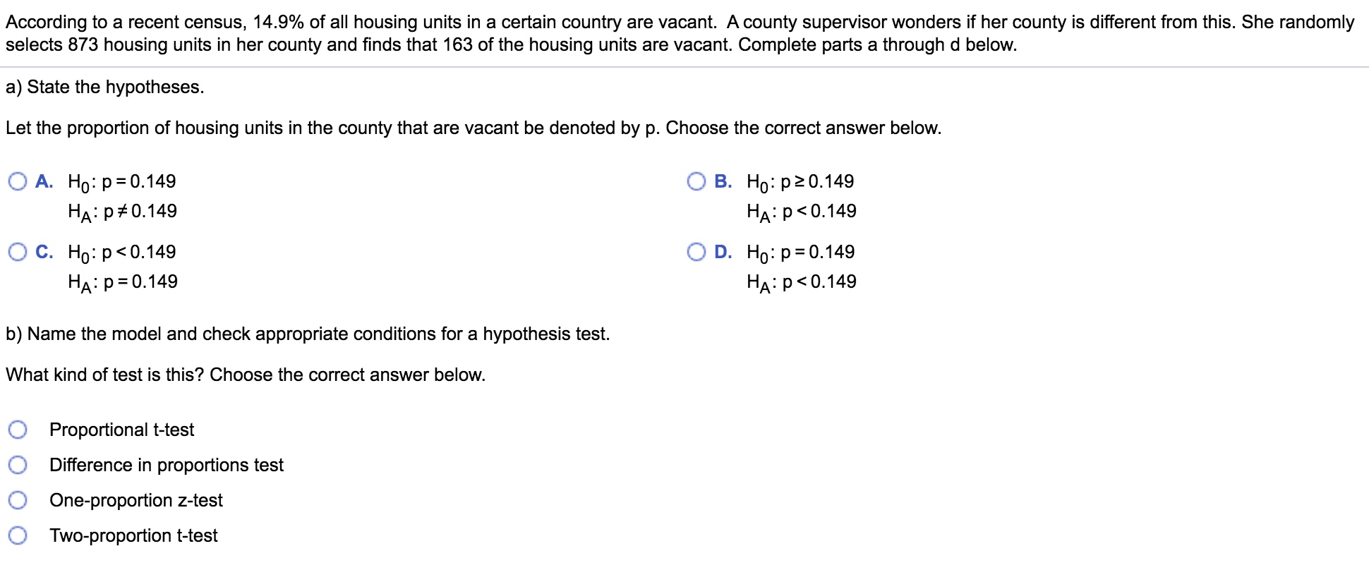 Solved According to a recent census, 14.9% of all housing | Chegg.com
