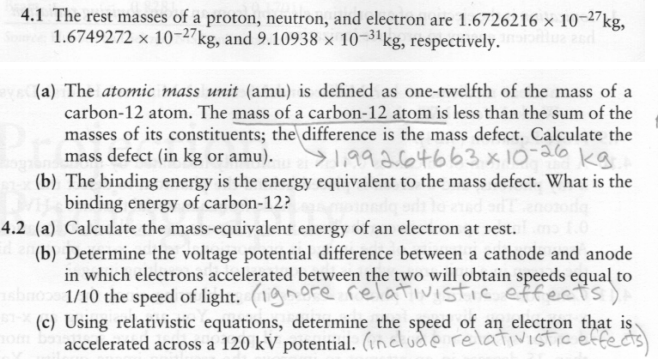 Solved 4.1 ﻿The rest masses of a proton, neutron, and | Chegg.com
