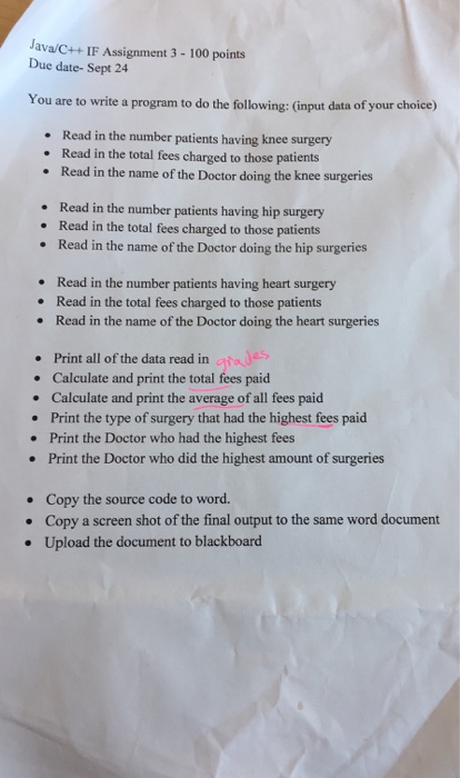 Solved Java/C++ IF Assignment 3- 100 points Due date- Sept | Chegg.com