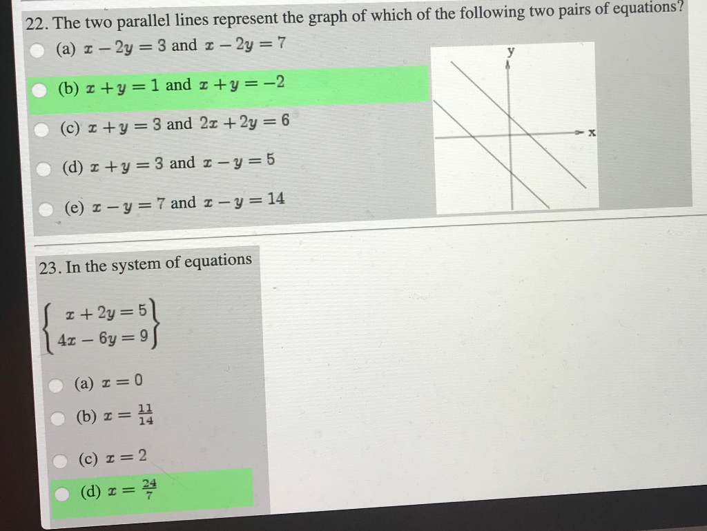 Solved 22. The two parallel lines represent the graph of | Chegg.com