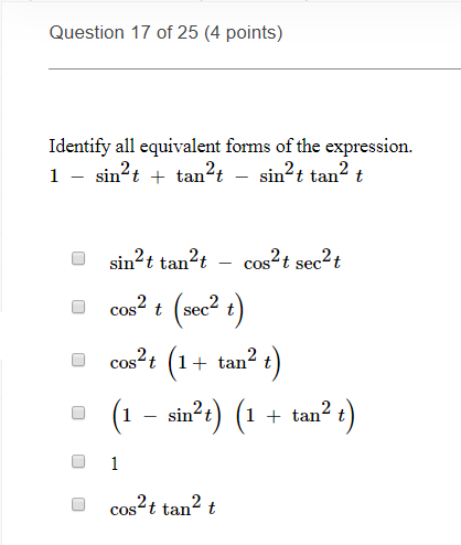 Solved Question 17 of 25 (4 points) Identify all equivalent | Chegg.com