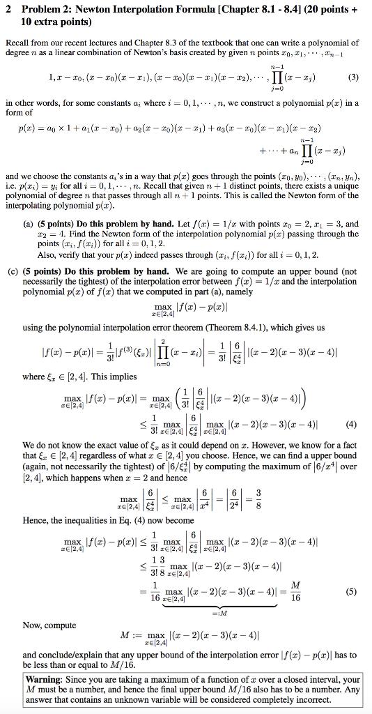 Solved 2 Problem 2: Newton Interpolation Formula (Chapter | Chegg.com