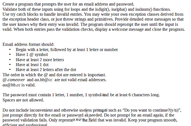 Solved Create a program that prompts the user for an email | Chegg.com