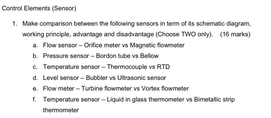 Solved Control Elements (Sensor) 1. Make comparison between | Chegg.com