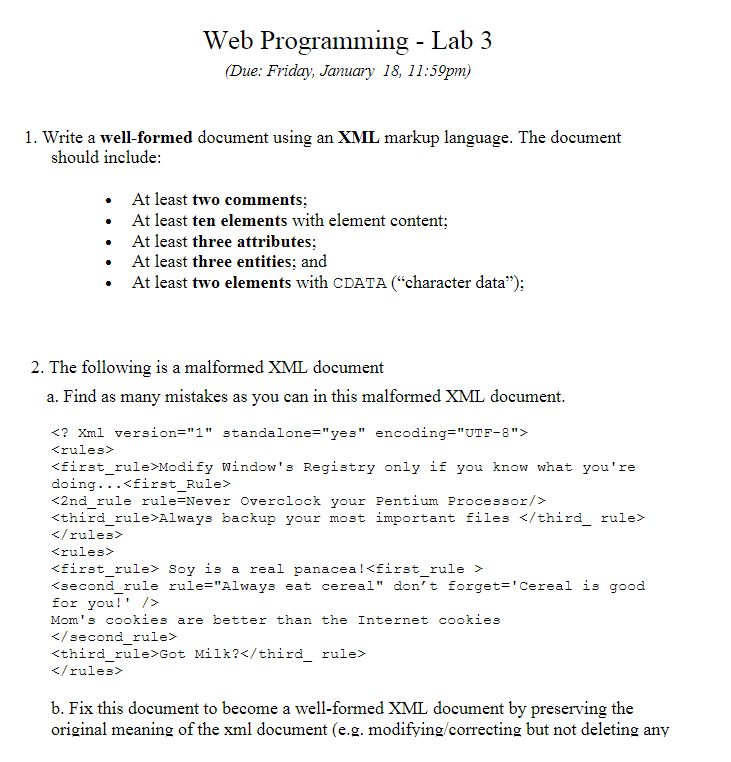 Solved Web Programming - Lab 3 Due: Friday, January 18, | Chegg.com