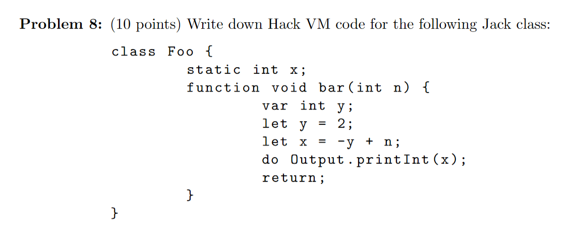 Solved Problem 8 10 Points Write Down Hack Vm Code For 0443