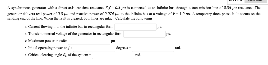 Solved A synchronous generator with a direct-axis transient | Chegg.com