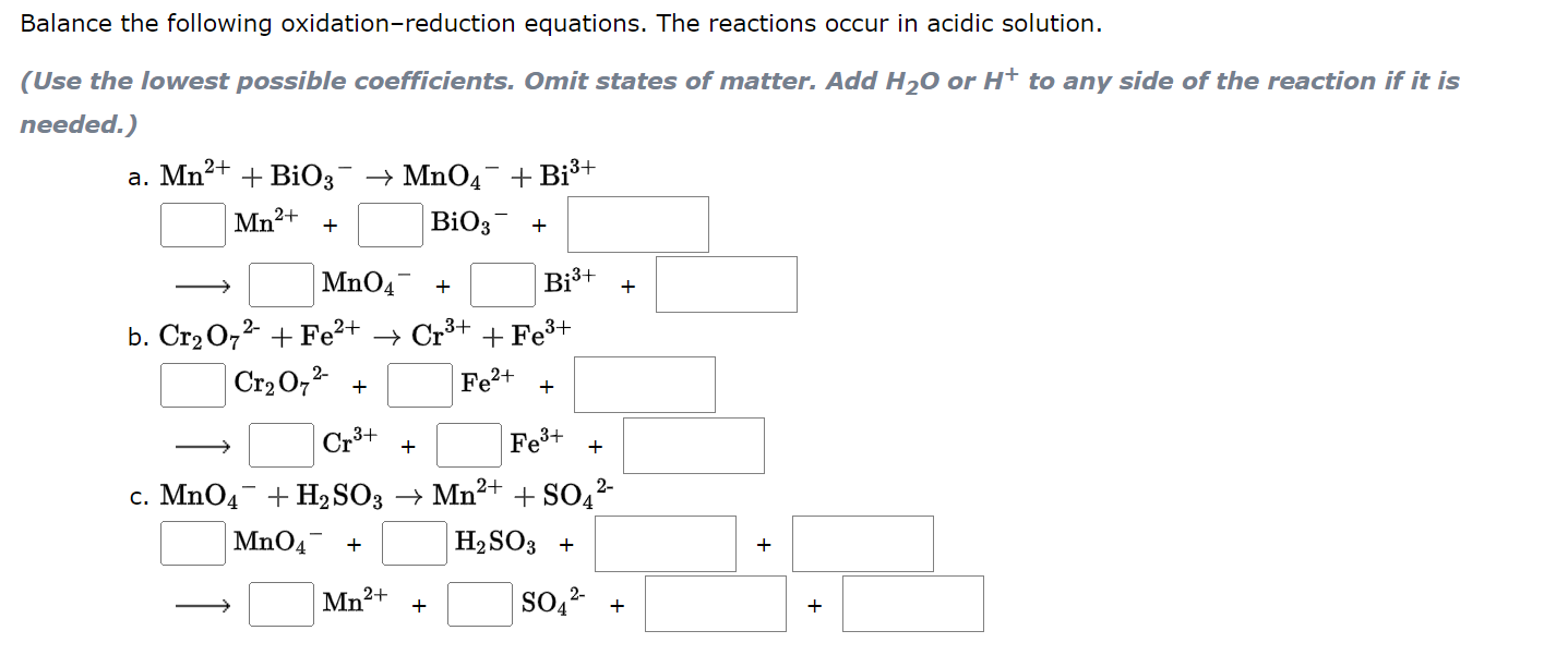 Solved Balance the following oxidation-reduction equations. | Chegg.com