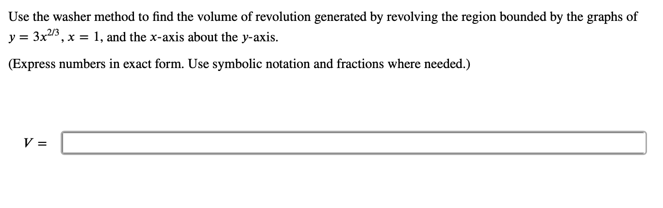 Solved Use the washer method to find the volume of | Chegg.com