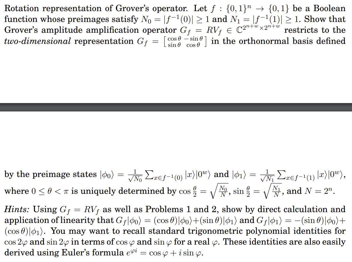 Solved Rotation representation of Grover's operator. Let | Chegg.com