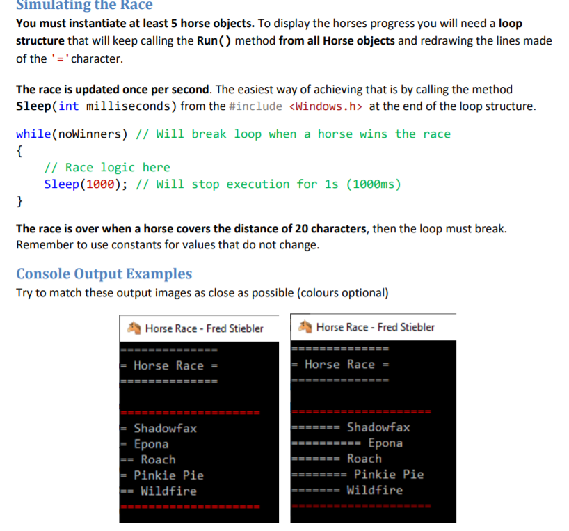 Write a C++ program to simulate a horse race with a | Chegg.com