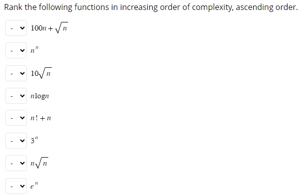Solved Rank the following functions in increasing order of | Chegg.com