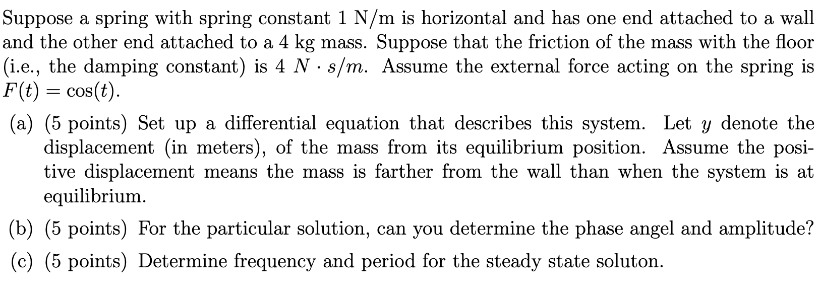 Solved 3. ﻿Suppose a spring with spring constant 1 N / ﻿m | Chegg.com