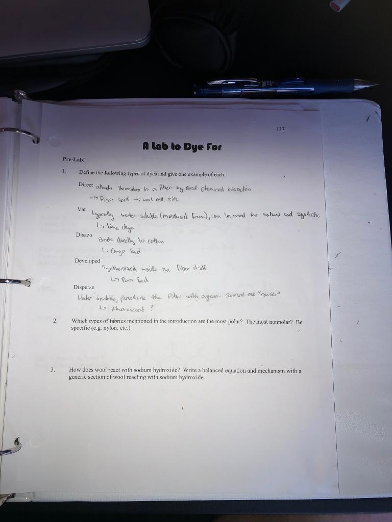 Solved 1. Define the following lypes of dyes and give one | Chegg.com