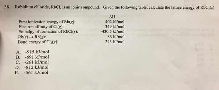 Solved Rubidium chloride, RbCl, is an ionic compound. Given | Chegg.com