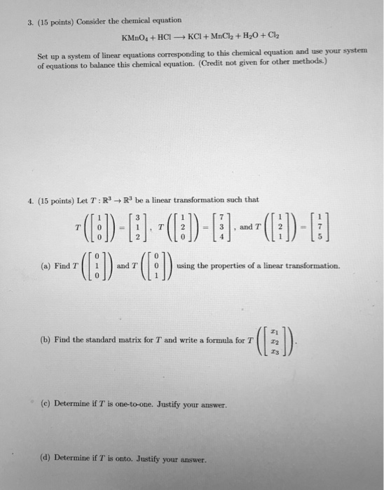 Solved 3. (15 points) Consider the chemical equation KMnO4 + | Chegg.com