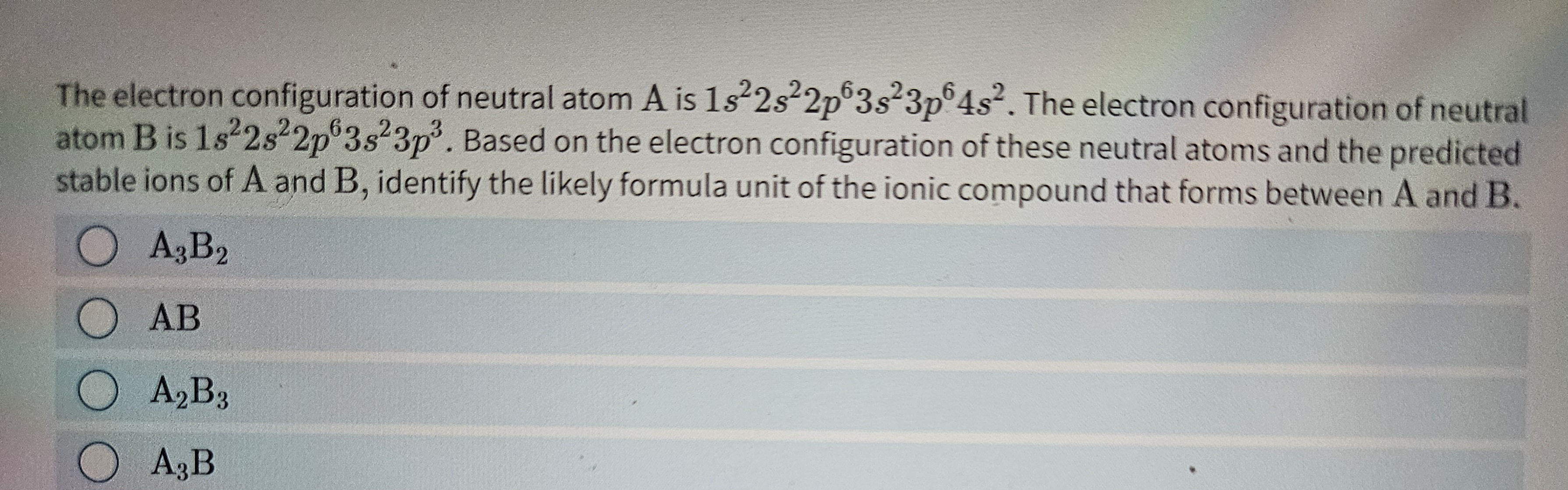 Solved The electron configuration of ﻿neutral atom | Chegg.com