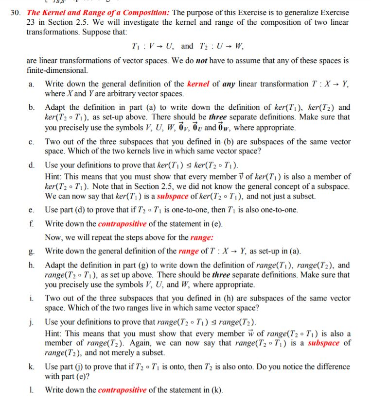 Solved LJB, B U 30. The Kernel and Range of a Composition: | Chegg.com