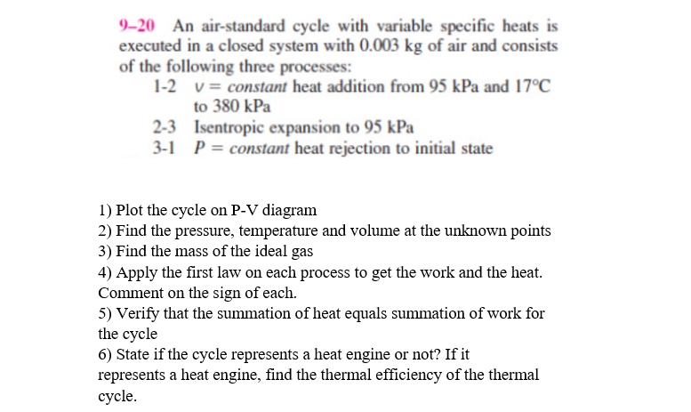 Solved 9-20 An air-standard cycle with variable specific | Chegg.com