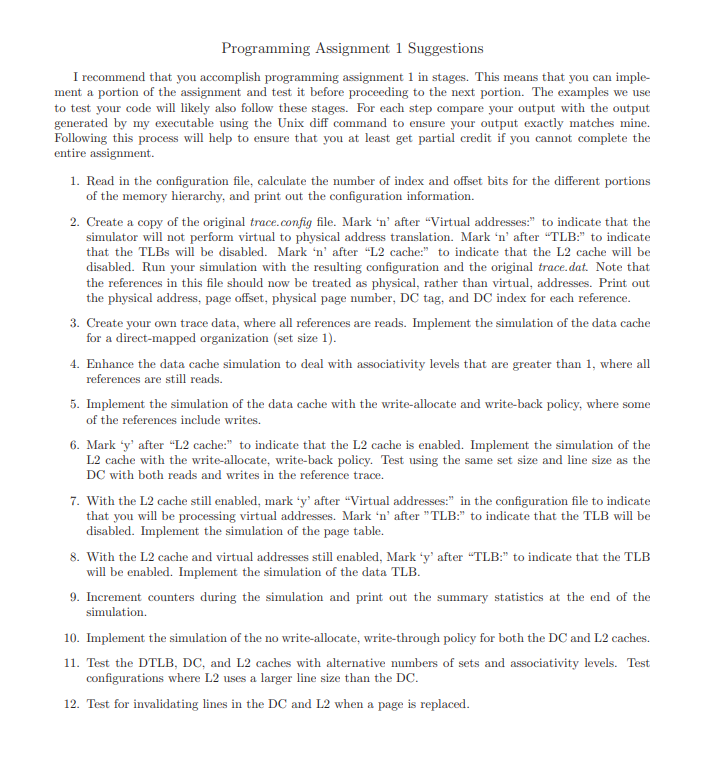 Solved trace.config Data TLB configuration Number of sets: 2 | Chegg.com