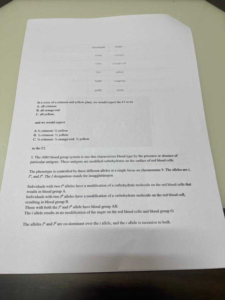 Solved AP Biology Non-Mendelian Genetics Problems 1. In | Chegg.com