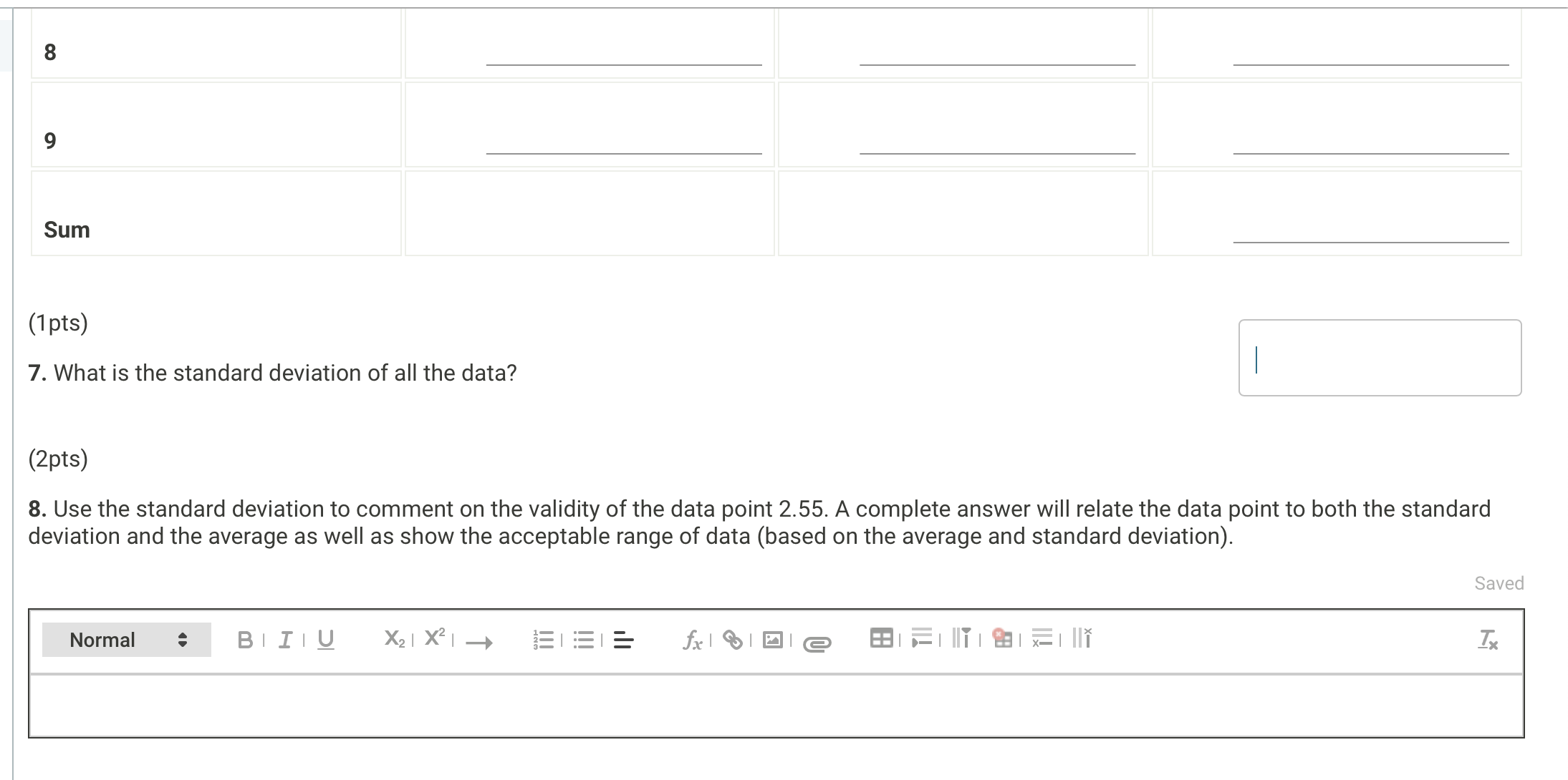 Solved 7. What is the standard deviation of all the data? | Chegg.com