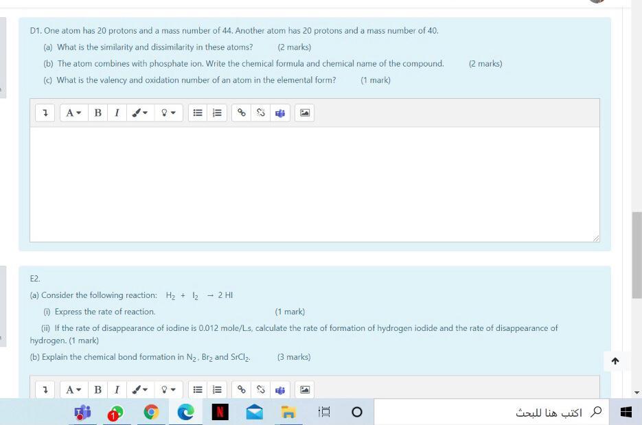Solved 01. One atom has 20 protons and a mass number of 44. | Chegg.com