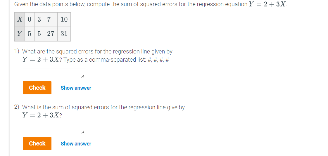 Solved What are the squared errors for the regression line | Chegg.com