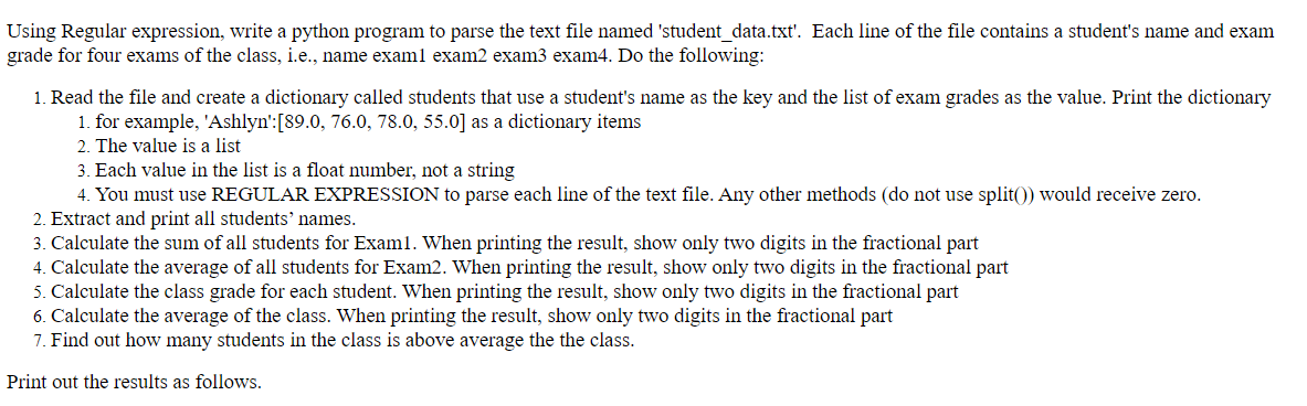Using Regular expression, write a python program to | Chegg.com