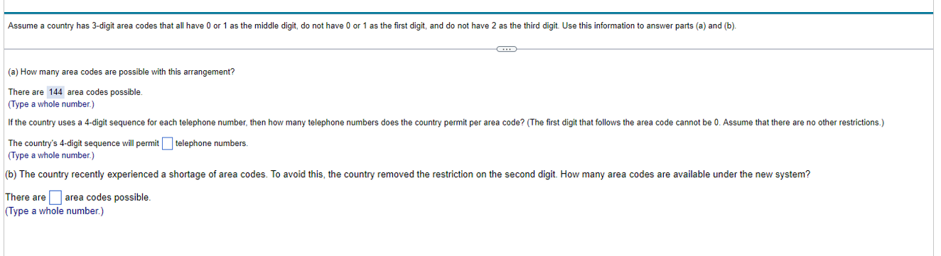 Solved (a) How many area codes are possible with this | Chegg.com