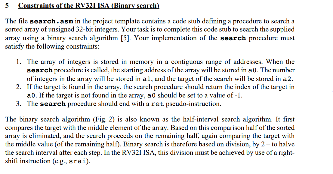 Solved 5 Constraints of the RV32I ISA (Binary search) The | Chegg.com