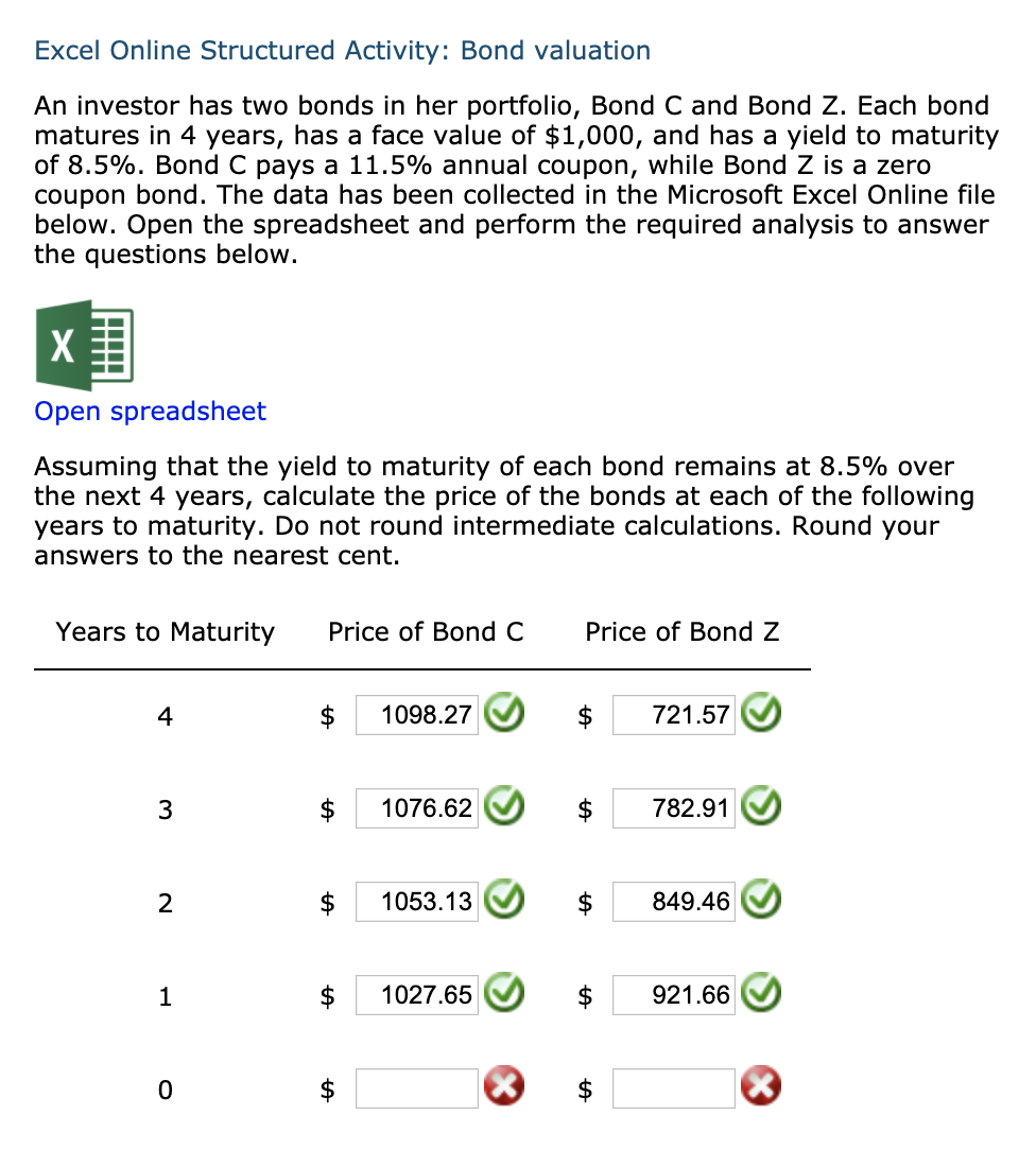 Solved Excel Online Structured Activity: Bond valuation An | Chegg.com