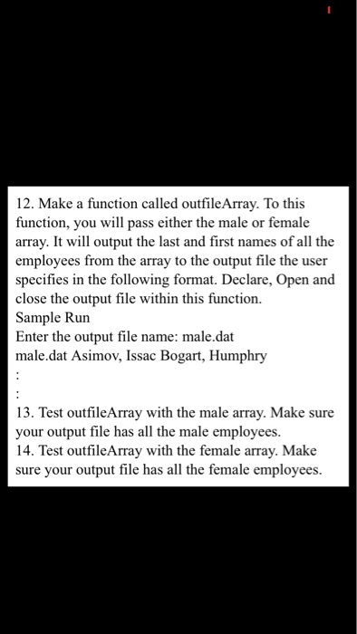 Solved 12. Make a function called outfile Array. To this | Chegg.com