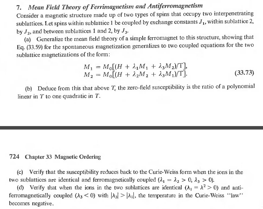 Solved 7. Mean Field Theory of Ferrimagnetism and | Chegg.com