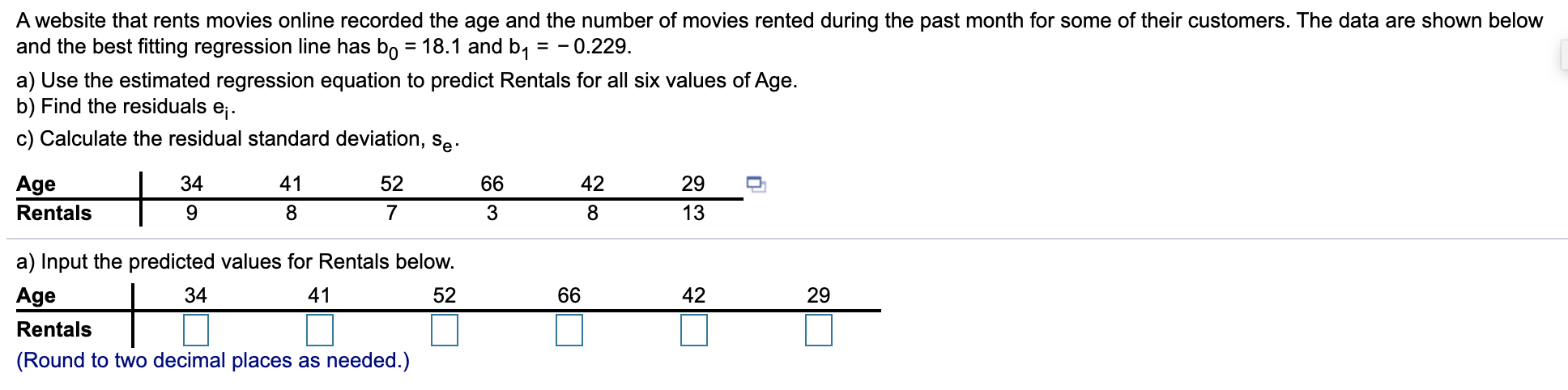 Solved b) Find the residuals e- c) Calculate the residual | Chegg.com