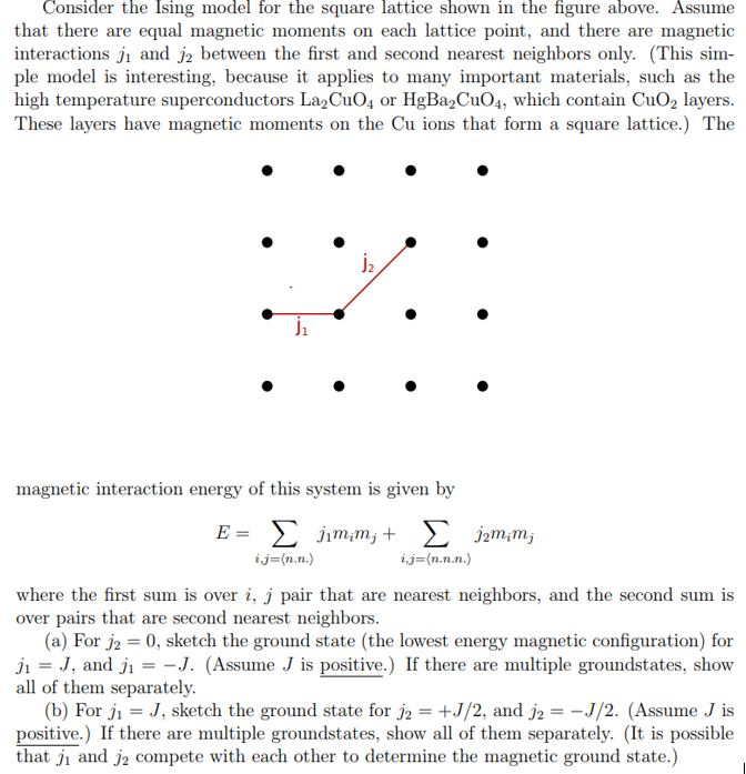 Consider the Ising model for the square lattice shown | Chegg.com