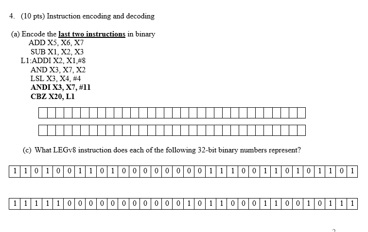 Solved 4. (10 pts) Instruction encoding and decoding (a) | Chegg.com