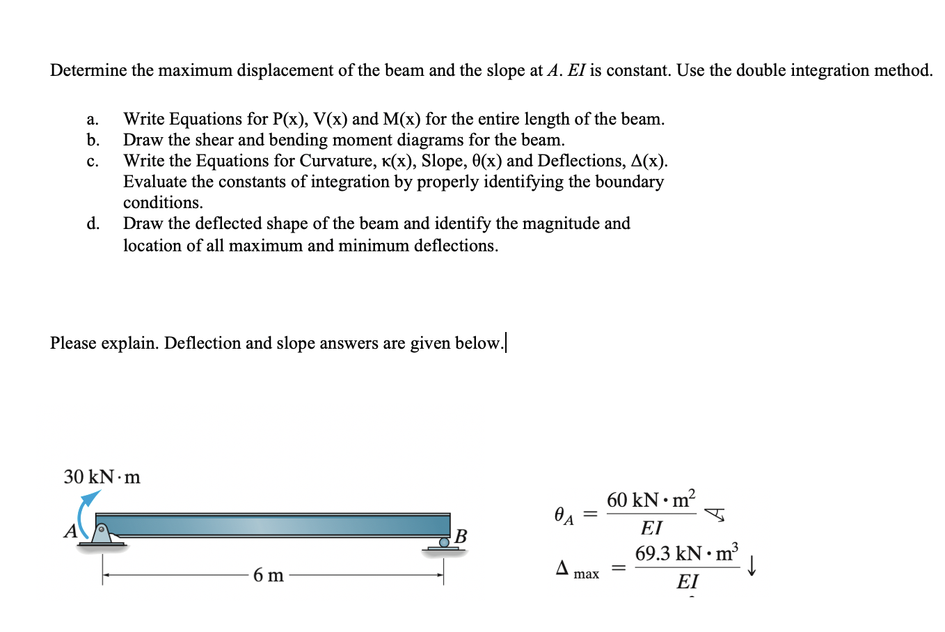 Solved Determine the maximum displacement of the beam and | Chegg.com