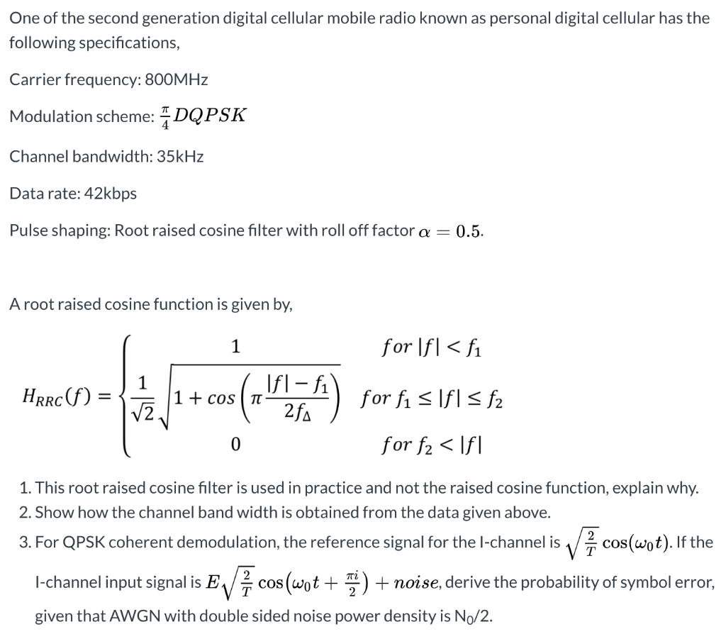 Solved One of the second generation digital cellular mobile | Chegg.com