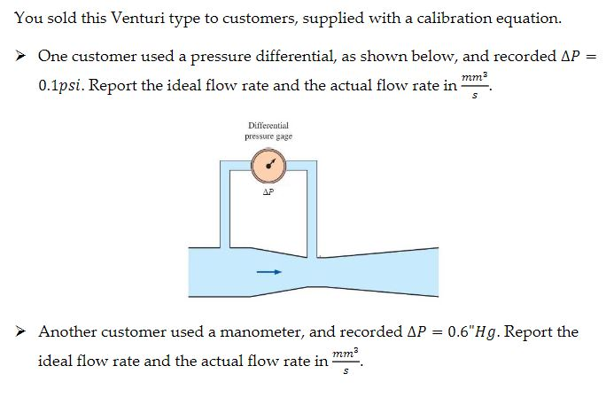 Solved You sold this Venturi type to customers, supplied | Chegg.com