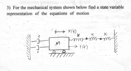 Solved 3) For the mechanical system shown below find a state | Chegg.com