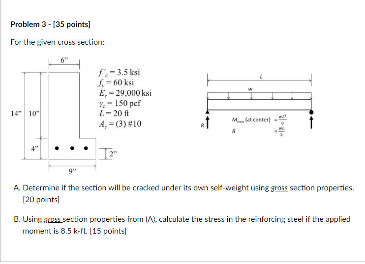 Solved Problem 3 - (35 points) For the given cross section: | Chegg.com